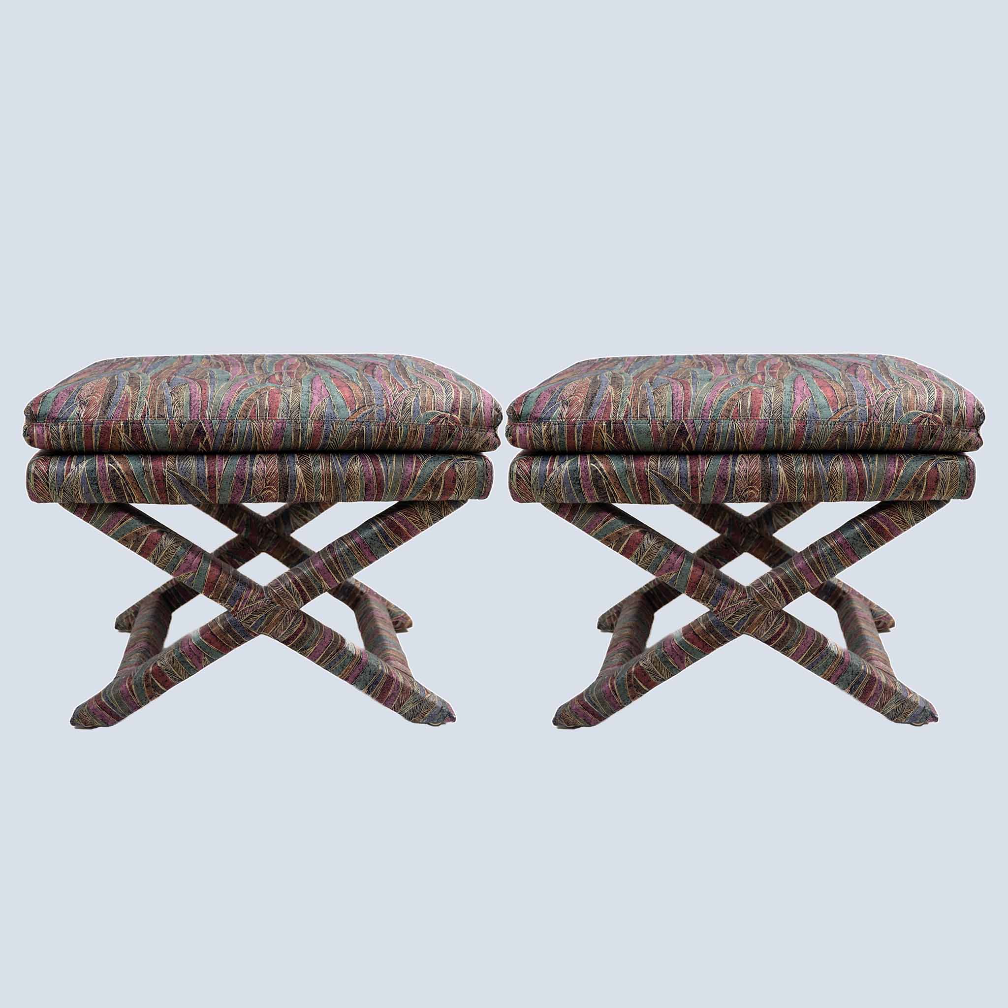 Vintage X Base Benches Pair of Upholstered Ottomans The Vintage Advisor
