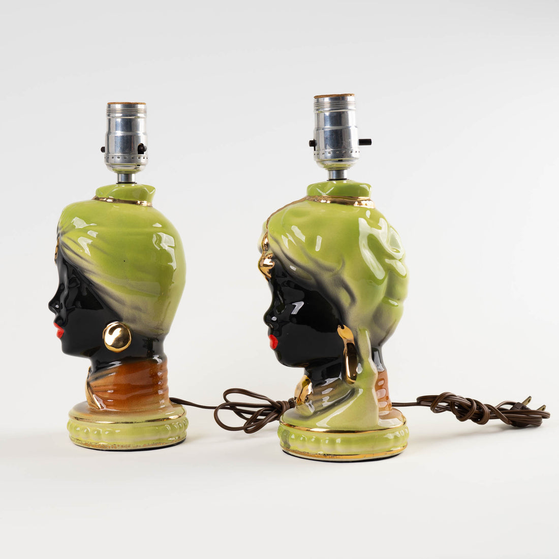 Vintage Green and Gold Ceramic Goddess Lamp Bases - A Pair – The ...