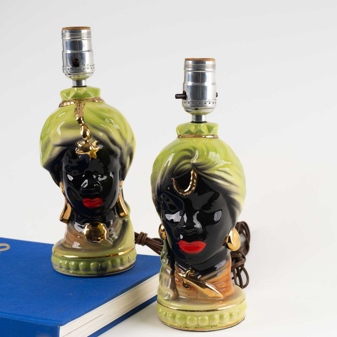 Vintage Green and Gold Ceramic Goddess Lamp Bases - A Pair – The ...