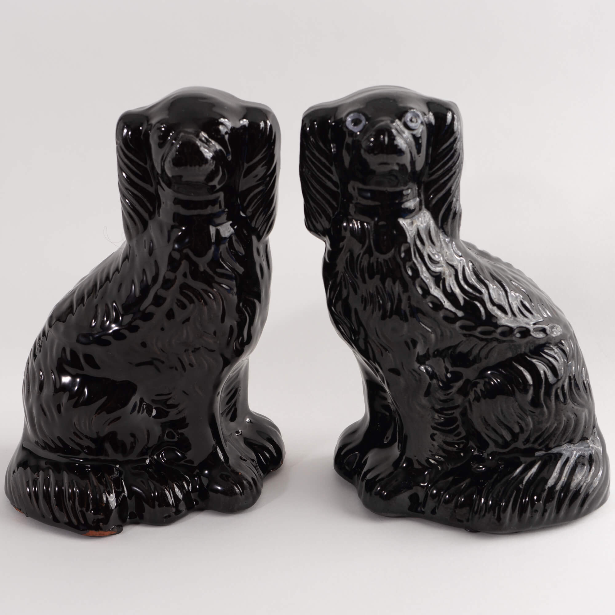 Victorian Black Glaze Jackfield Spaniels Staffordshire Dogs - A Pair ...