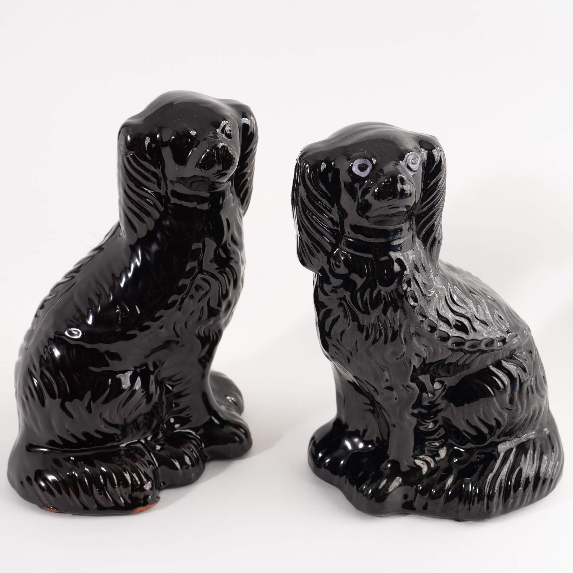 Victorian Black Glaze Jackfield Spaniels Staffordshire Dogs - A Pair ...